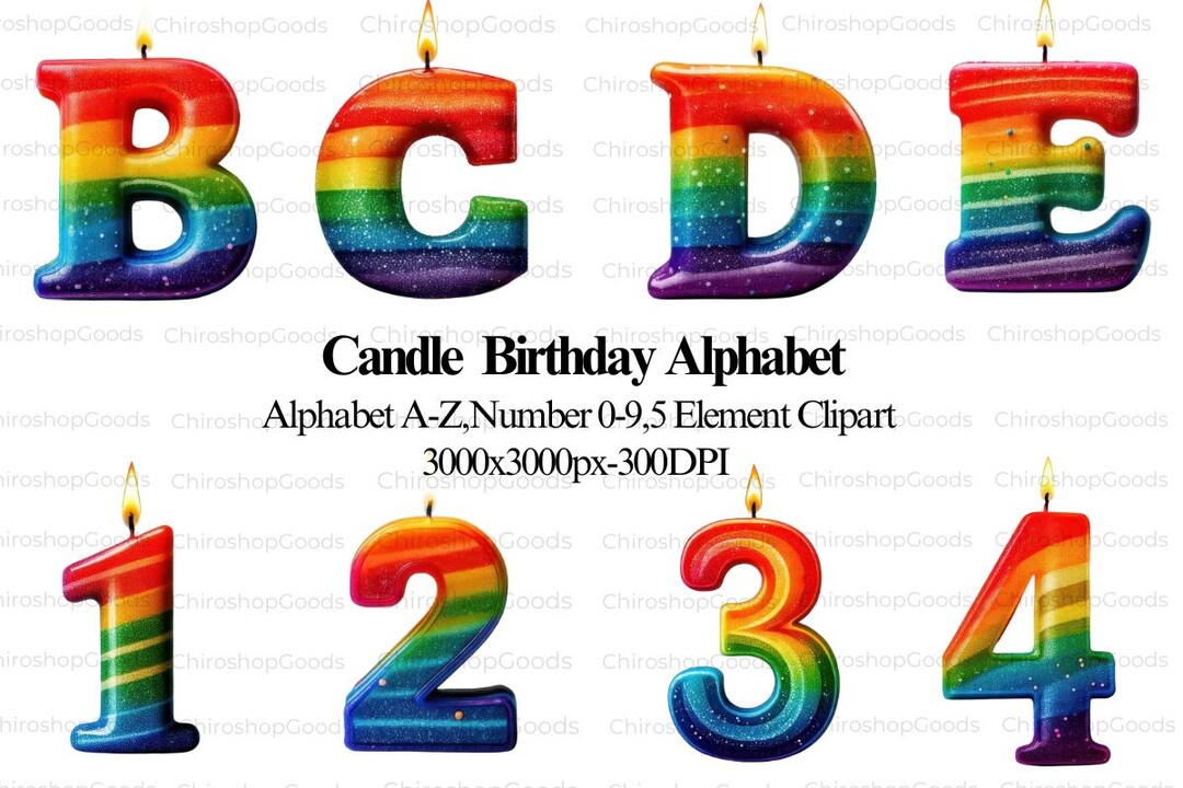 Birthday Candle Alphabet, Clipart PNG, A-Z Letters, Numbers 0-9 With ...