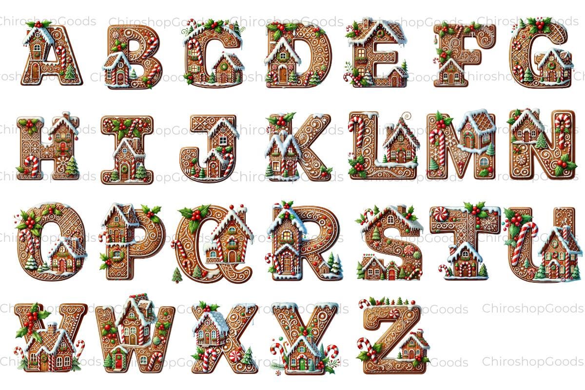 Christmas Alphabet, Gingerbread House Alphabet Watercolor Set ...