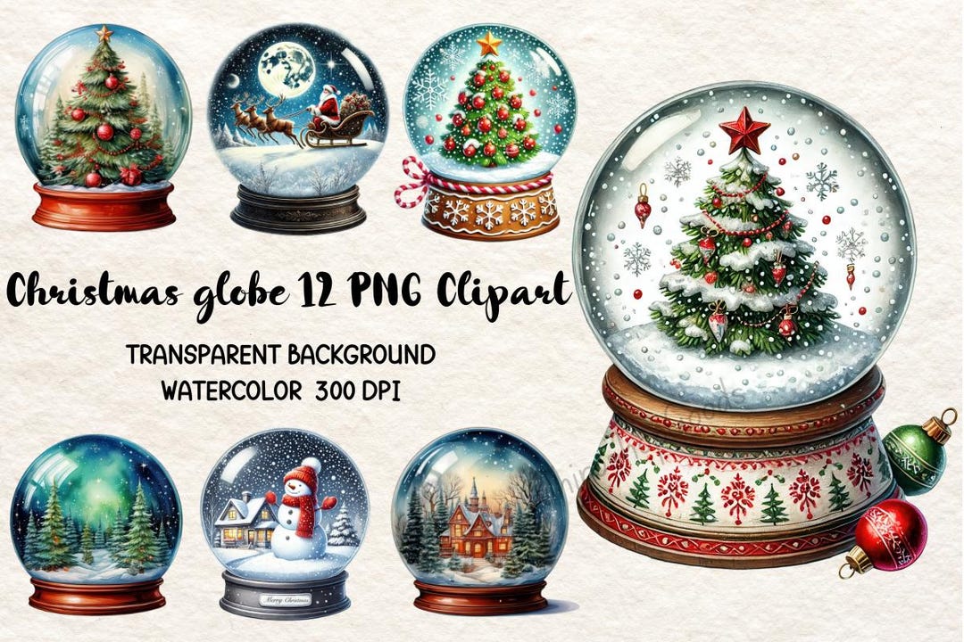 Christmas Snow Globe Watercolor Clipart Set, 12 Pngs (digital Download ...
