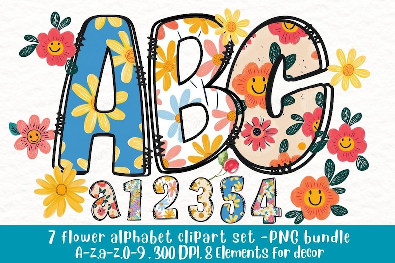 Floral Alphabet Clipart Set, Flower Letters PNG, Boho Digital Font ...
