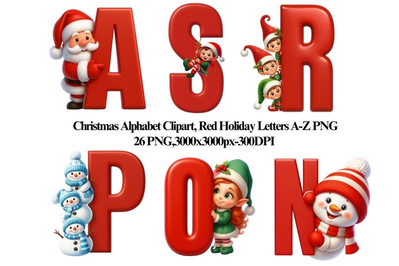 Christmas Alphabet Clipart: Red Holiday Letters A-Z (PNG) - Etsy