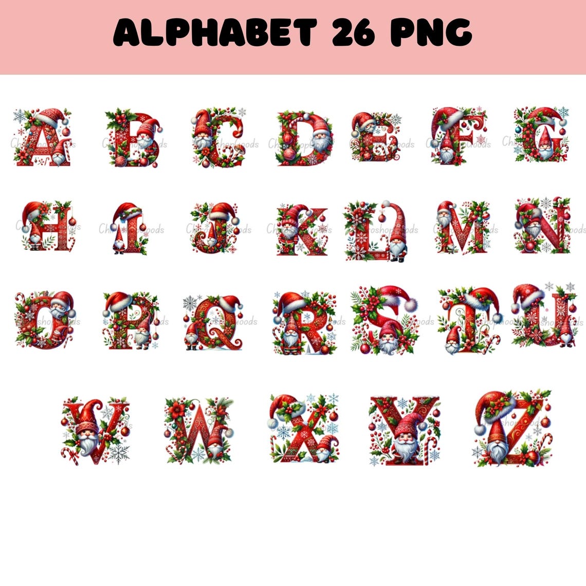 Christmas Alphabet, Alphabet Bundle, Watercolor Alphabet, Bundle, 6 ...