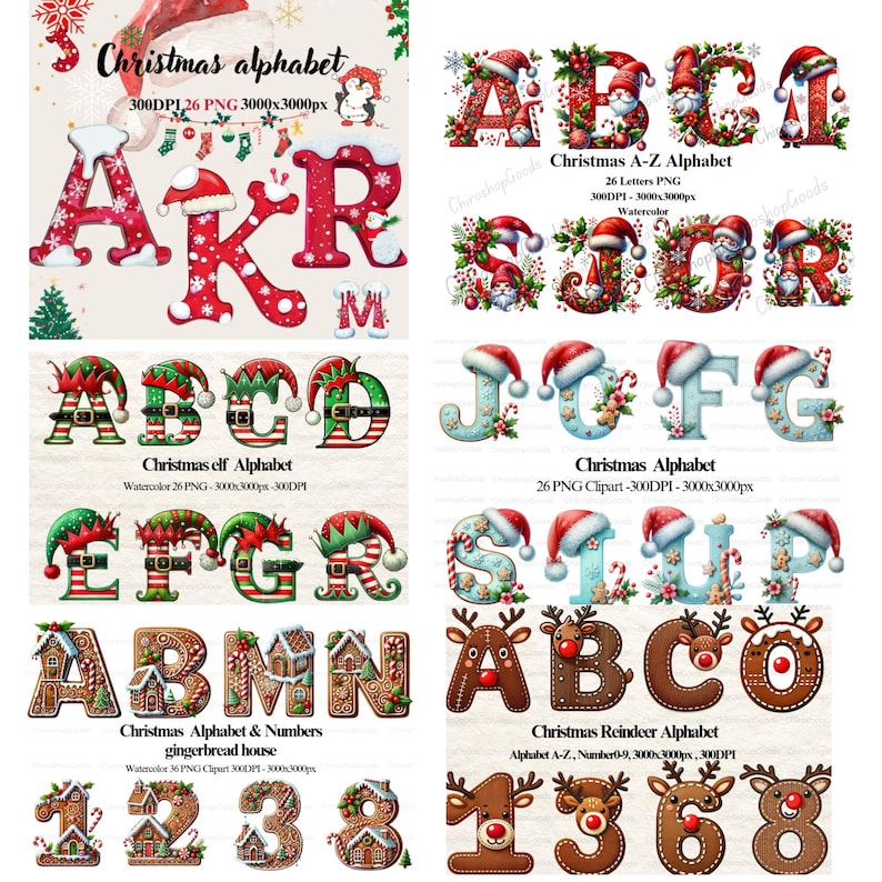 Christmas Alphabet, Clipart Bundle, Festive Letters Clip Art, Holiday ...