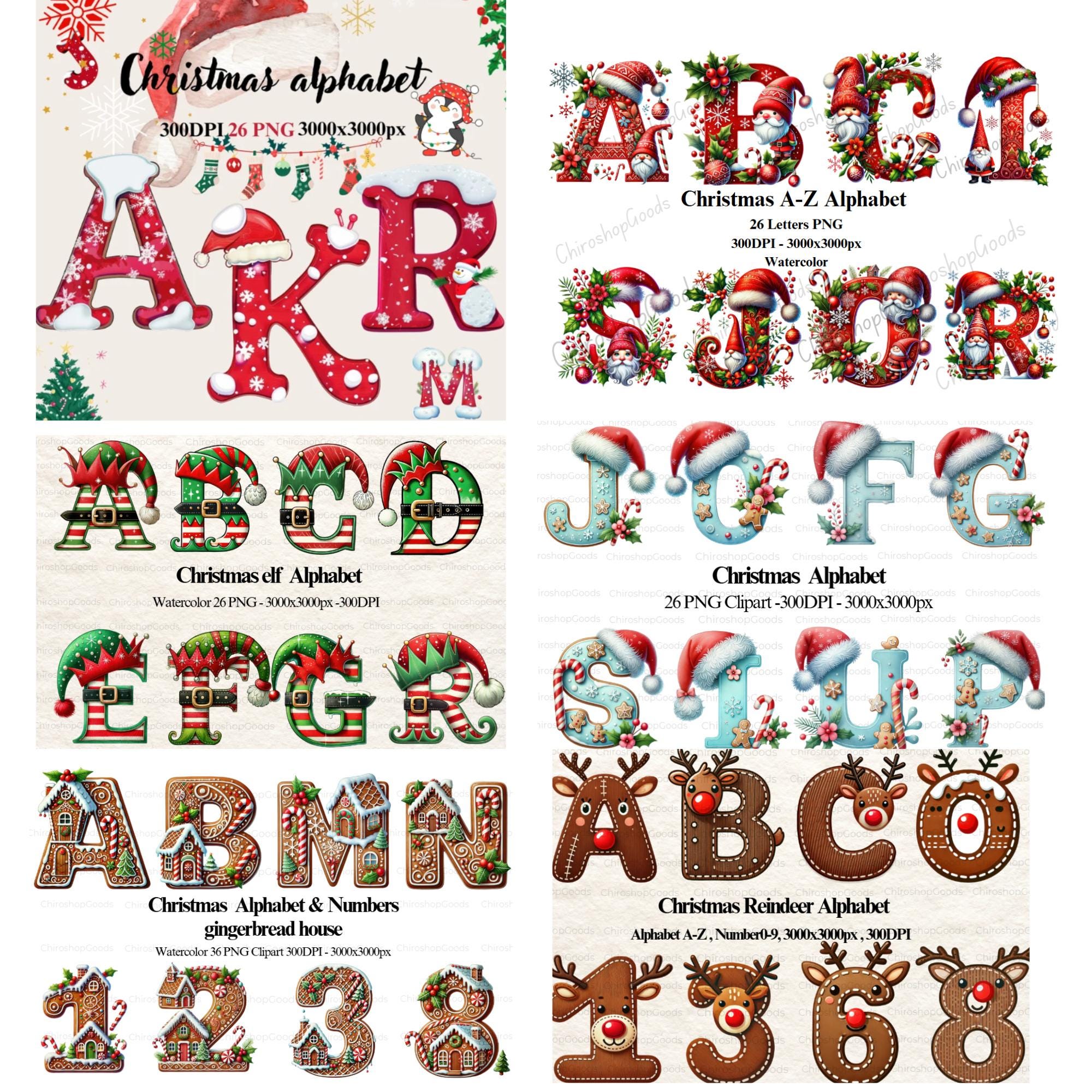 Christmas Alphabet, Clipart Bundle, Festive Letters Clip Art, Holiday ...