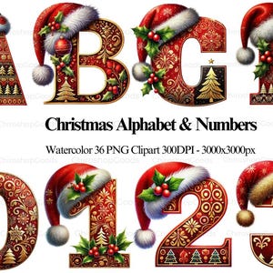 Christmas Watercolor Alphabet and Numbers: Festive DIY Clipart (digital ...