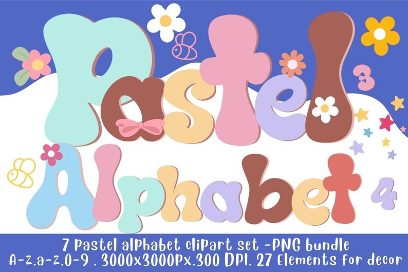 Pastel Alphabet Clipart PNG Bundle, Cute Colorful Letters A-Z A-z 0-9 ...