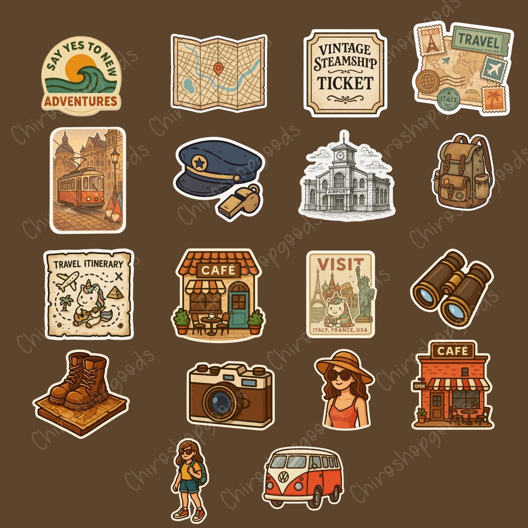 Vintage Travel Aesthetic Stickers Bundle for Scrapbooking, Retro ...