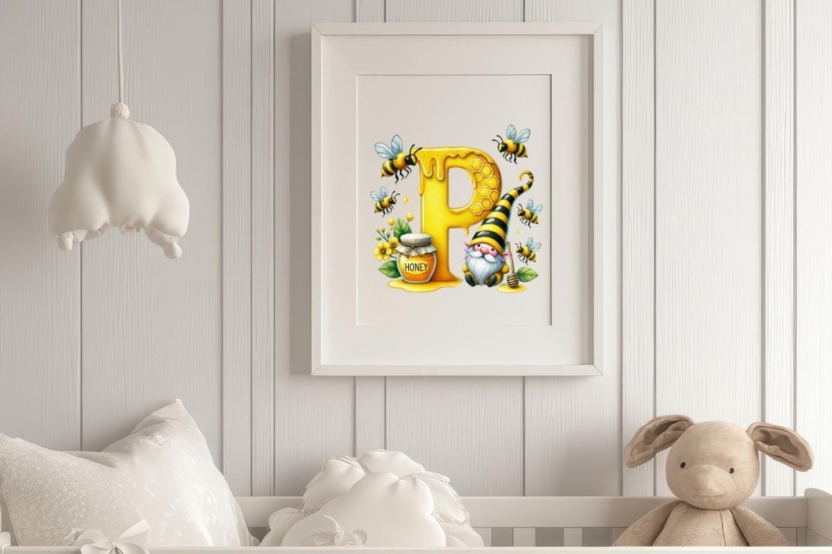 Bee Gnome Alphabet PNG Clipart, Cute Honey Gnome Letters, Watercolor ...