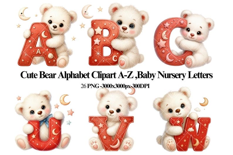 Cute Bear Alphabet Clipart A-Z, Teddy Letters PNG, Baby Nursery Font ...