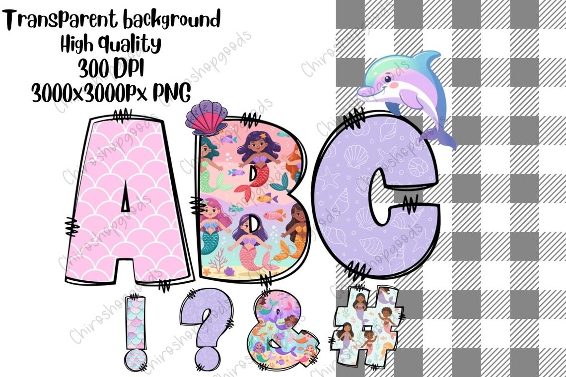 Sea Haven Mermaid Alphabet Clipart Set PNG Bundle With Letters Numbers ...