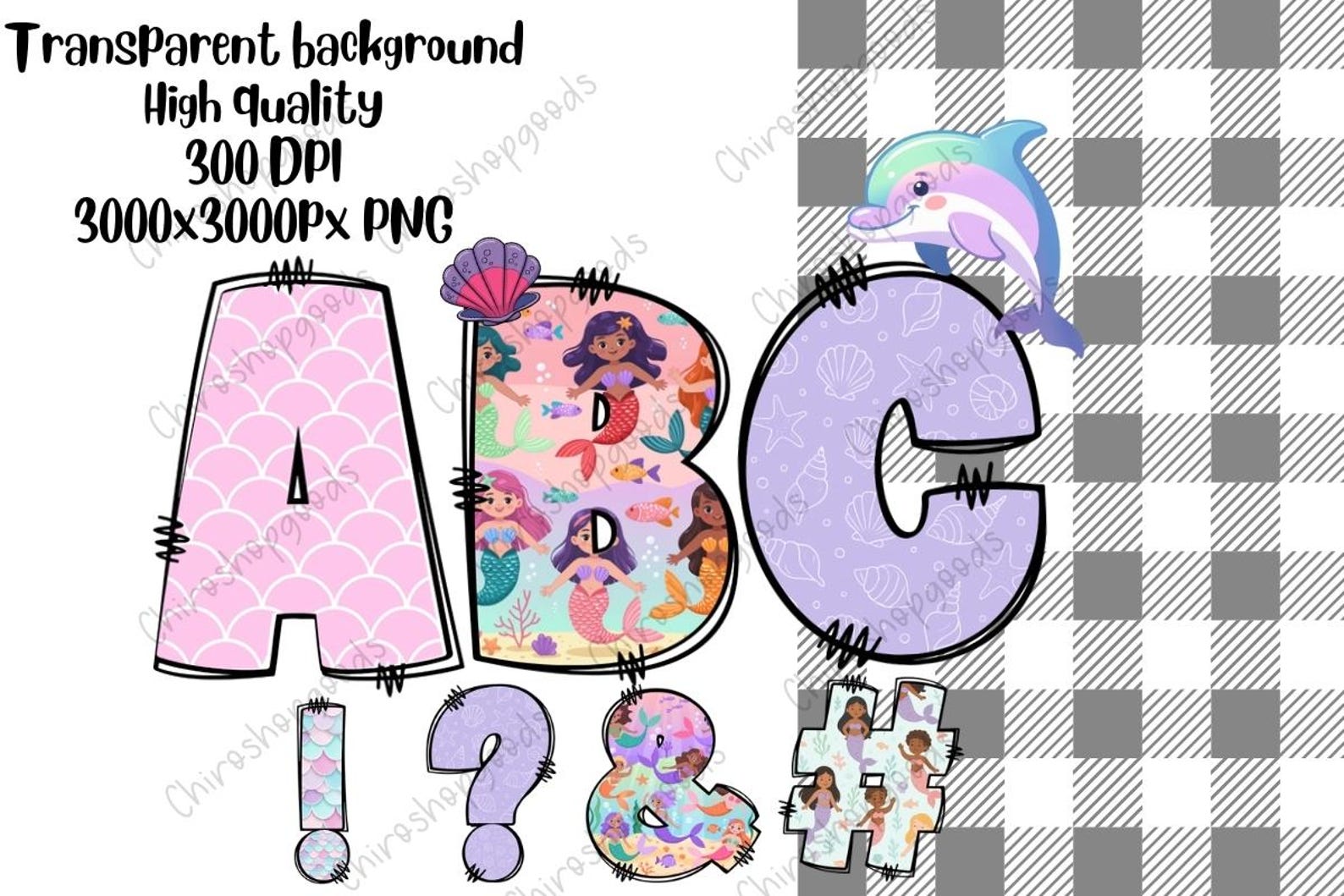 Sea Haven Mermaid Alphabet Clipart Set PNG Bundle With Letters Numbers ...