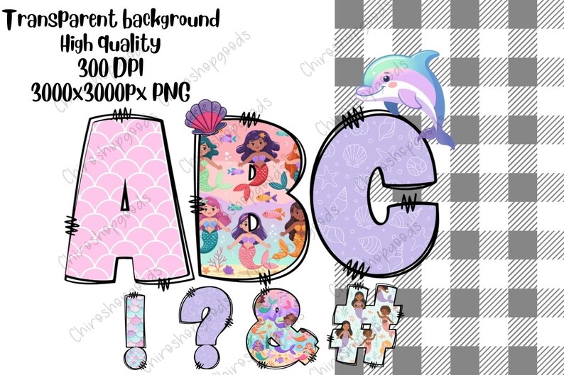 Sea Haven Mermaid Alphabet Clipart Set PNG Bundle With Letters Numbers ...