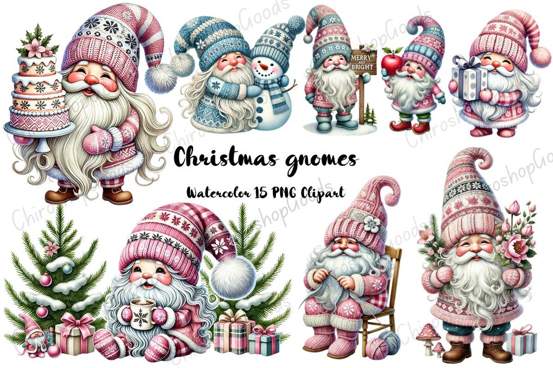Watercolor Christmas Gnome Clipart, Festive Holiday Illustration (PNG ...