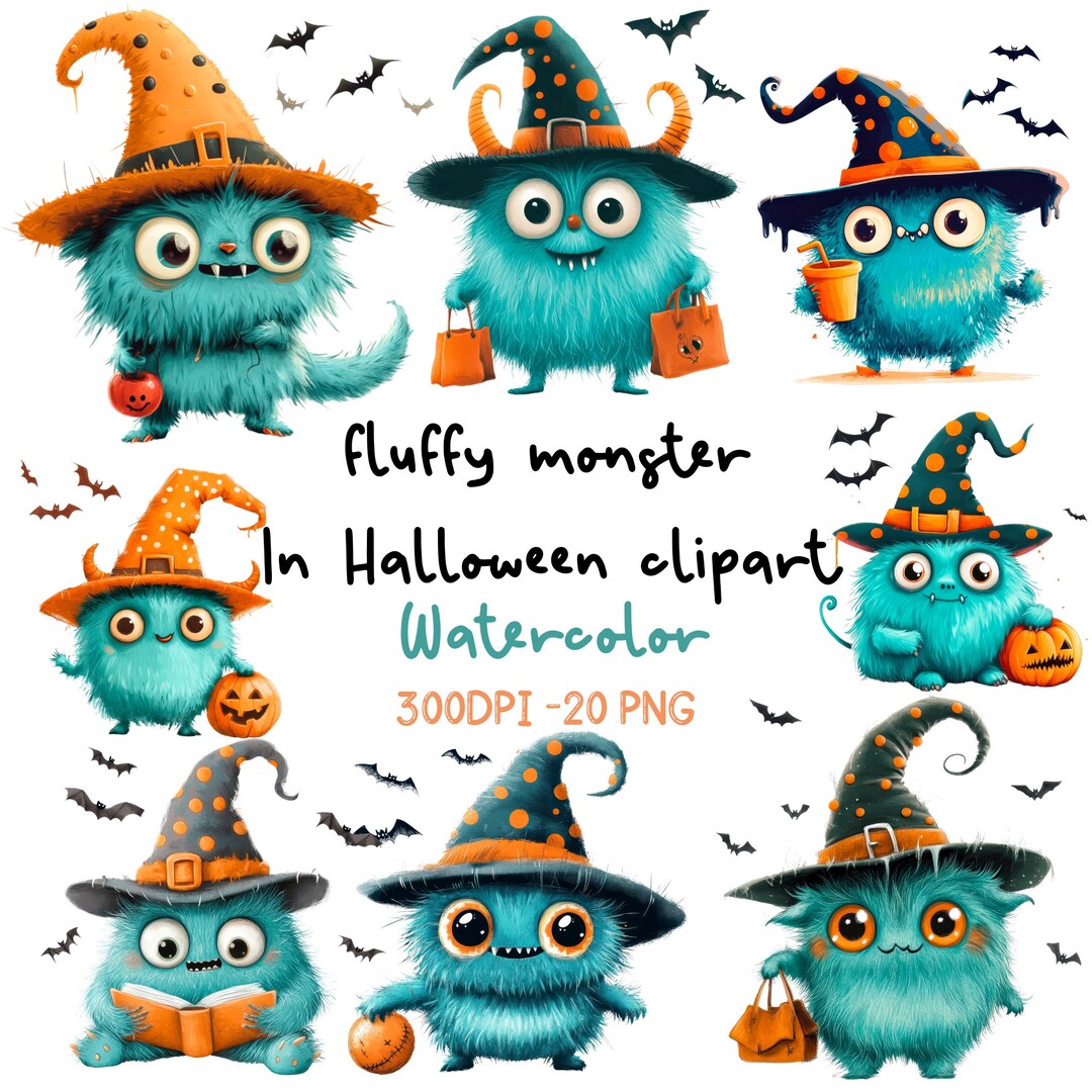 Halloween Fluffy Monster Clipart, Cute Fluffy Monster, Cartoon, Fluffy ...