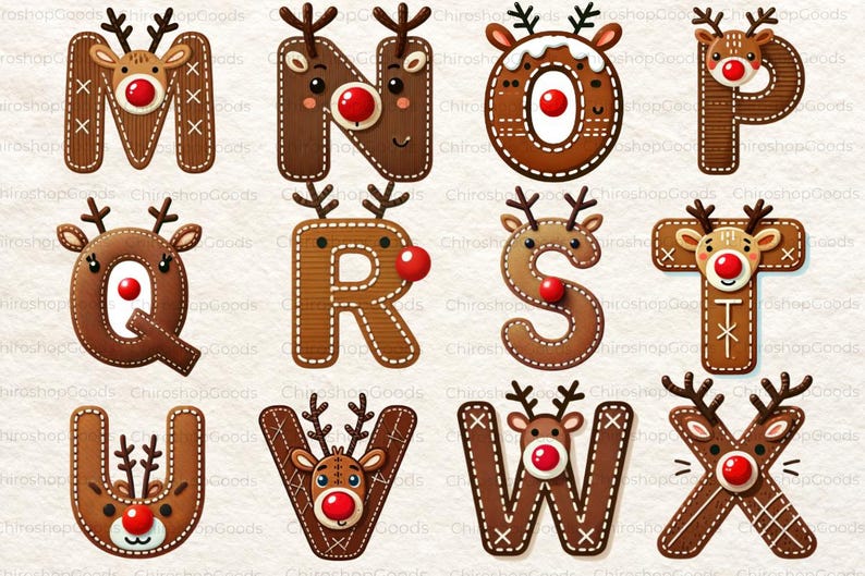 Christmas Reindeer Alphabet Clipart: Festive Letters & Numbers (PNG ...