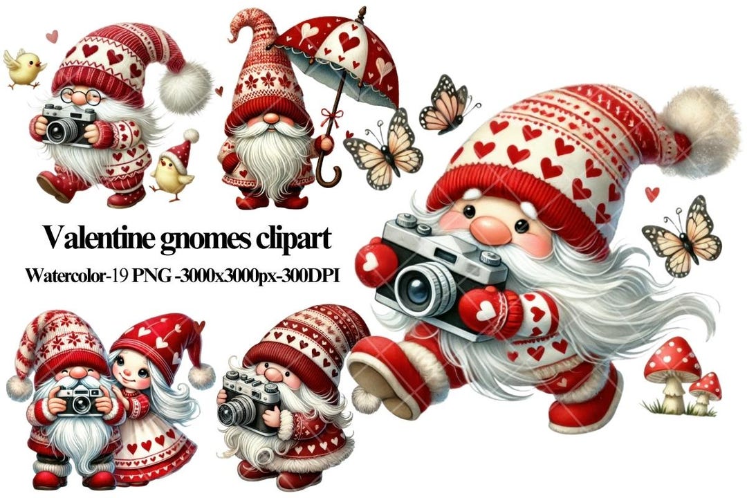 Valentine Gnomes Watercolor Clipart Set, Love Clipart, 19 PNG Files ...