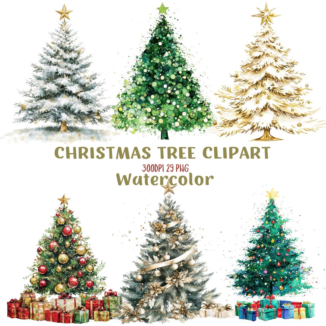 Watercolor Christmas Tree Clipart, PNG, Commercial Use (instant ...