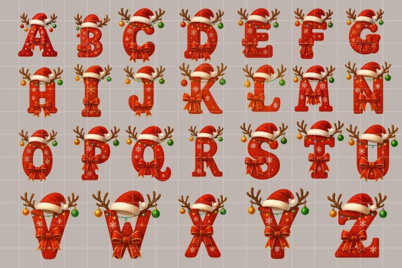 Reindeer Christmas Alphabet Clipart, Red Letters A-Z (PNG) - Etsy