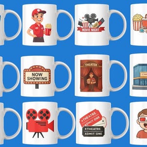 Movie Theater Digital Stickers Bundle for Movie Night Crafts, 49 Fun ...