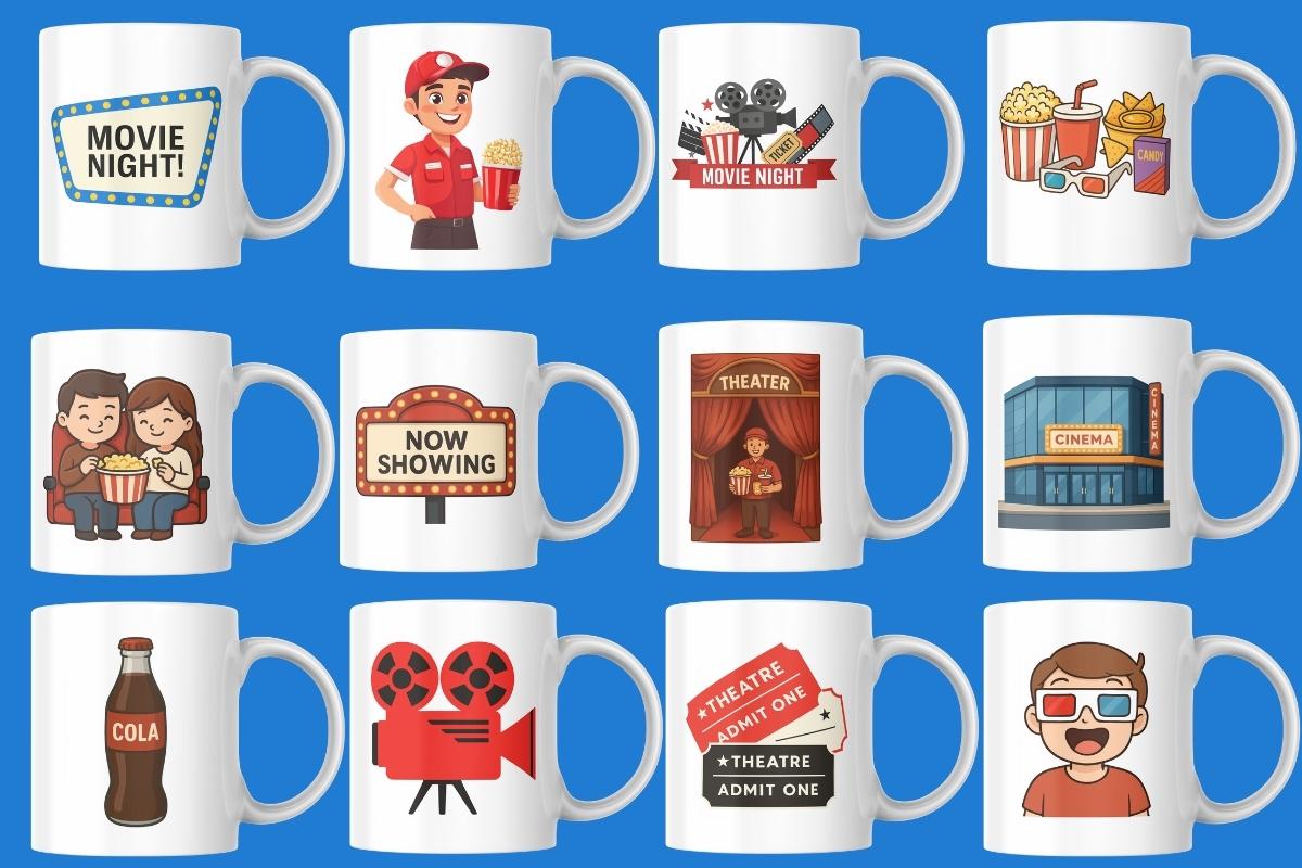 Movie Theater Digital Stickers Bundle for Movie Night Crafts, 49 Fun ...