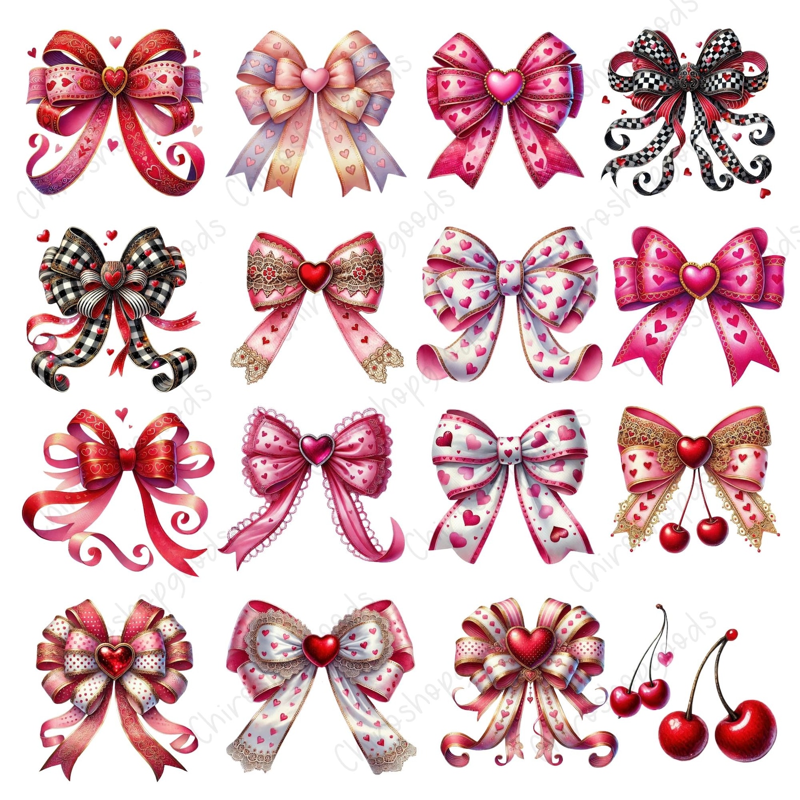 Valentine Bows Clipart Bundle, Love, Watercolor Bow Illustrations, 15 ...