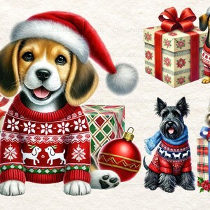 Christmas Cute Dog Watercolor Clipart, Christmas Puppy, Festive Puppy ...