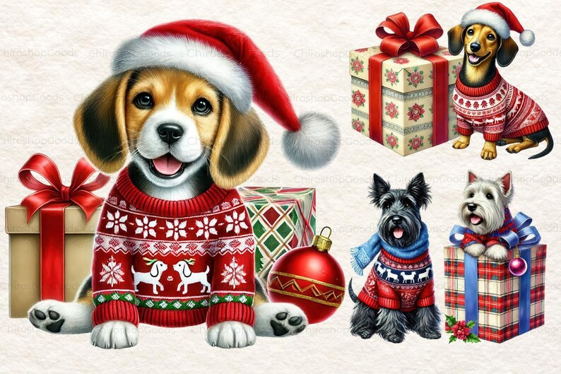 Christmas Cute Dog Watercolor Clipart, Christmas Puppy, Festive Puppy ...