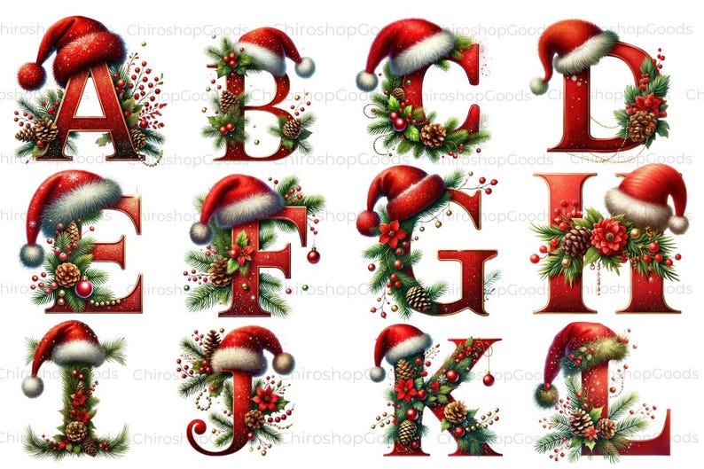 Christmas Alphabet A-Z, Letters, Watercolor, PNG, Clipart, Alphabet ...