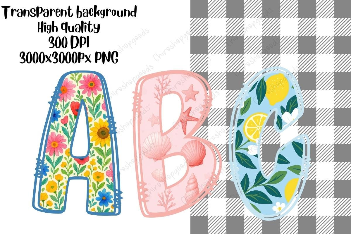 Summer Alphabet Clipart Set: Tropical Letters & Numbers (PNG Bundle) - Etsy