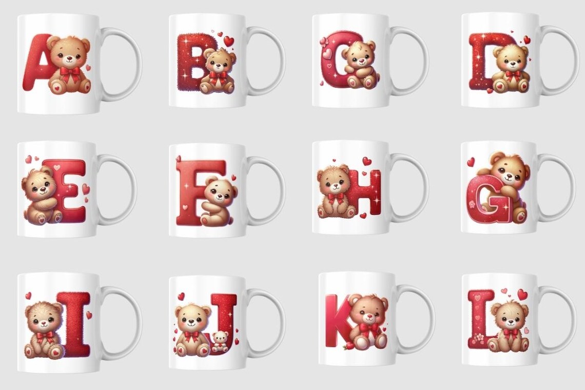 Valentine Bear Alphabet, Bear Letters, Clipart, Cute Teddy Bear Letters ...