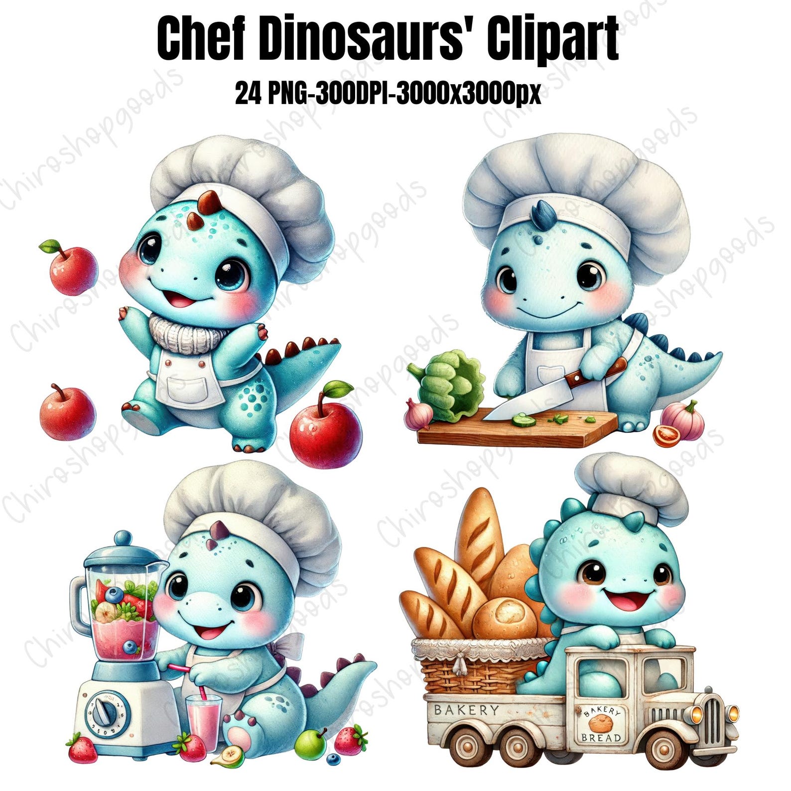Cute Chef Dinosaur Clipart, Kitchen Theme, Kawaii Dino Cooking PNG ...