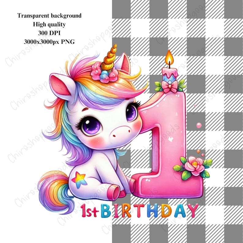Unicorn Birthday Numbers Clipart Set: Rainbow Party Decorations (pngs ...