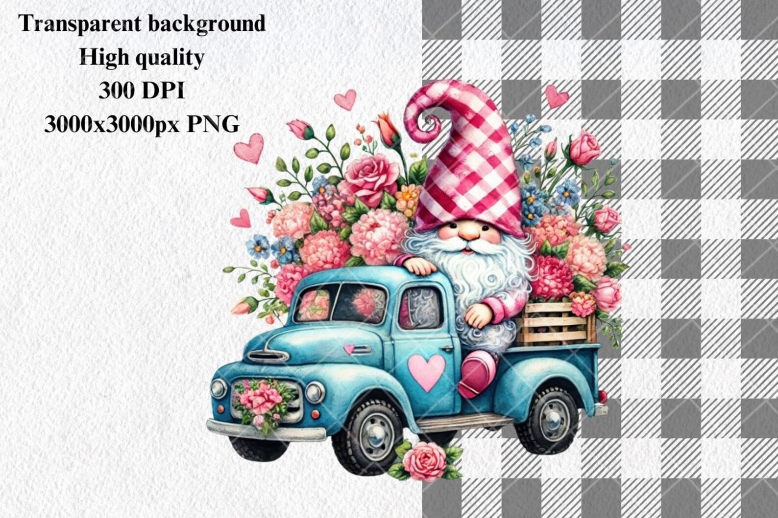 Valentine Day Trucks Clipart Bundle, Love, Watercolor Gnome Clipart PNG ...
