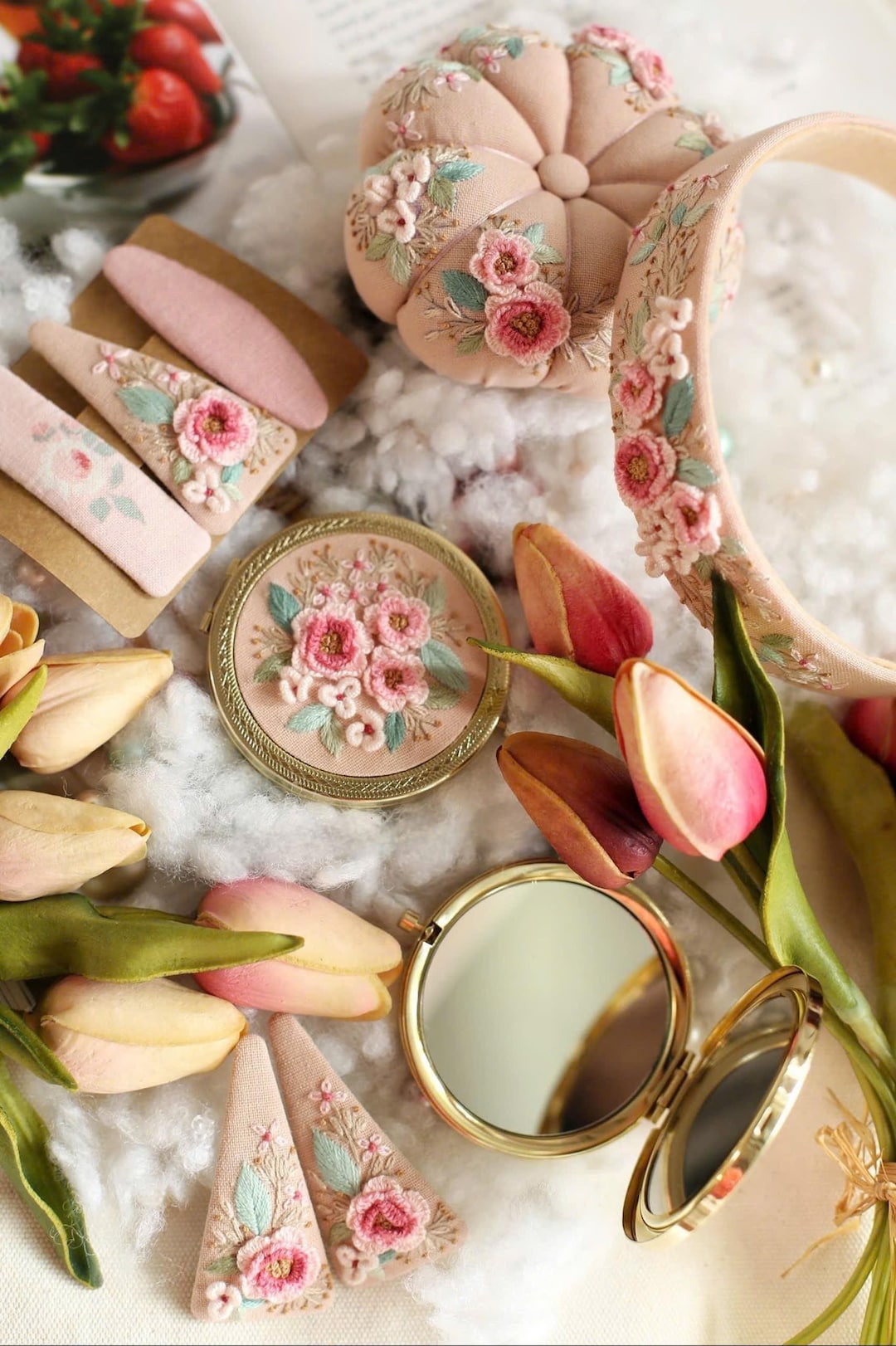 Unique Hand-embroidered Gift Set. Hand-embroidered Rose Accessory Gift ...