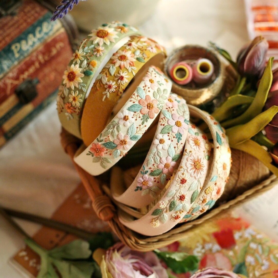 Handmade Floral Embroidered Headband. Beautiful Vintage Headband ...