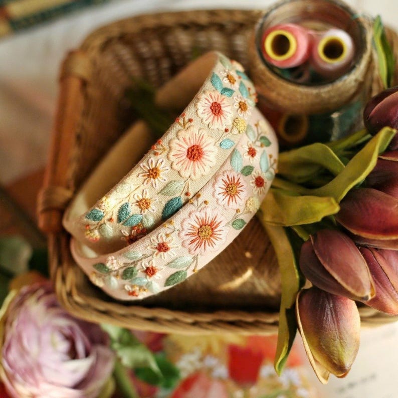 Handmade Floral Embroidered Headband. Beautiful Vintage Headband ...