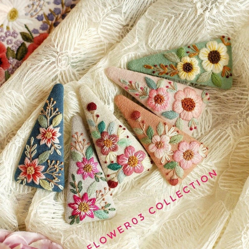 Embroidered Hair Clip - Etsy