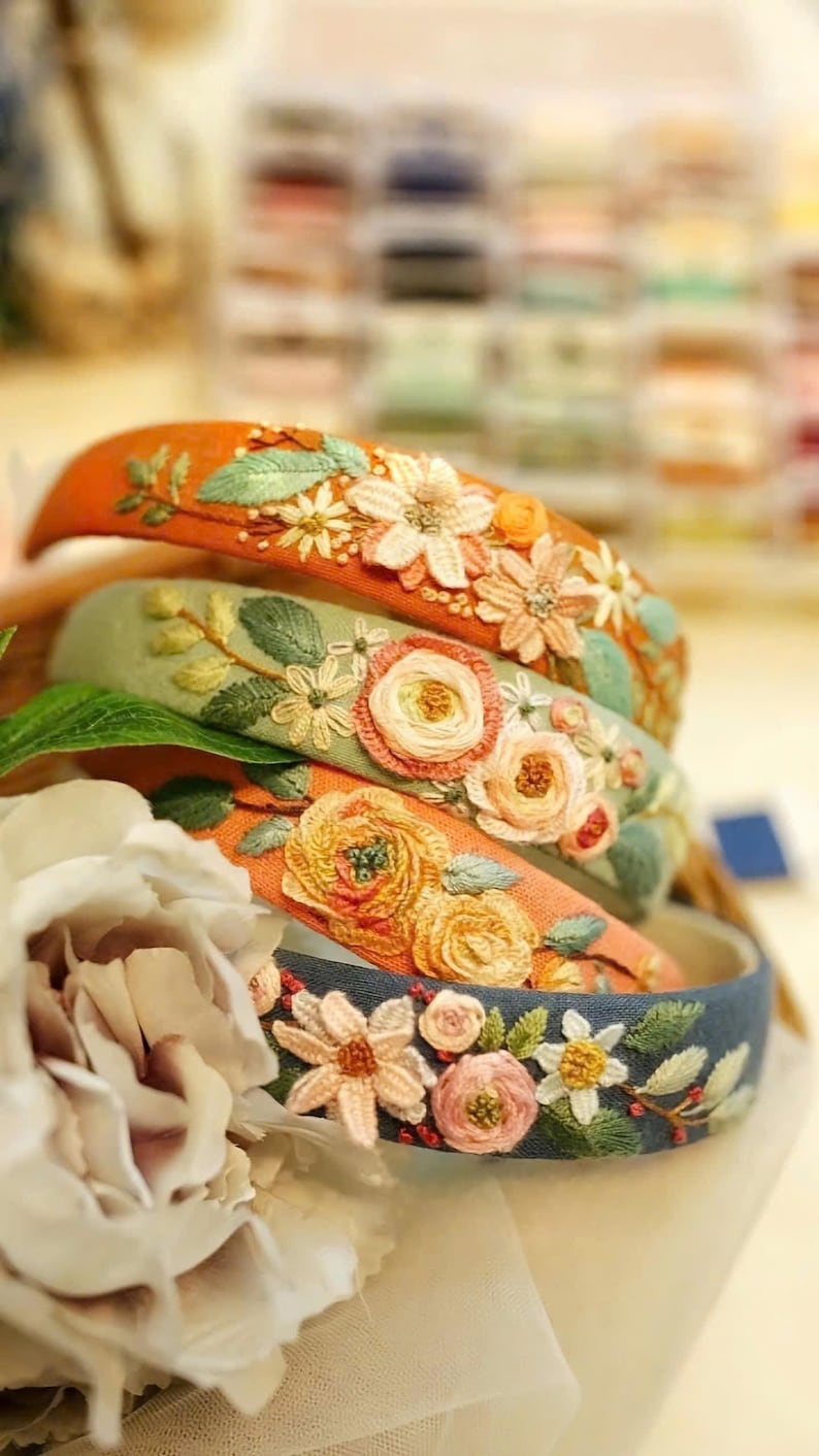 Beautiful 3d Flower Embroidered Headband. Vintage Handmade Headband ...