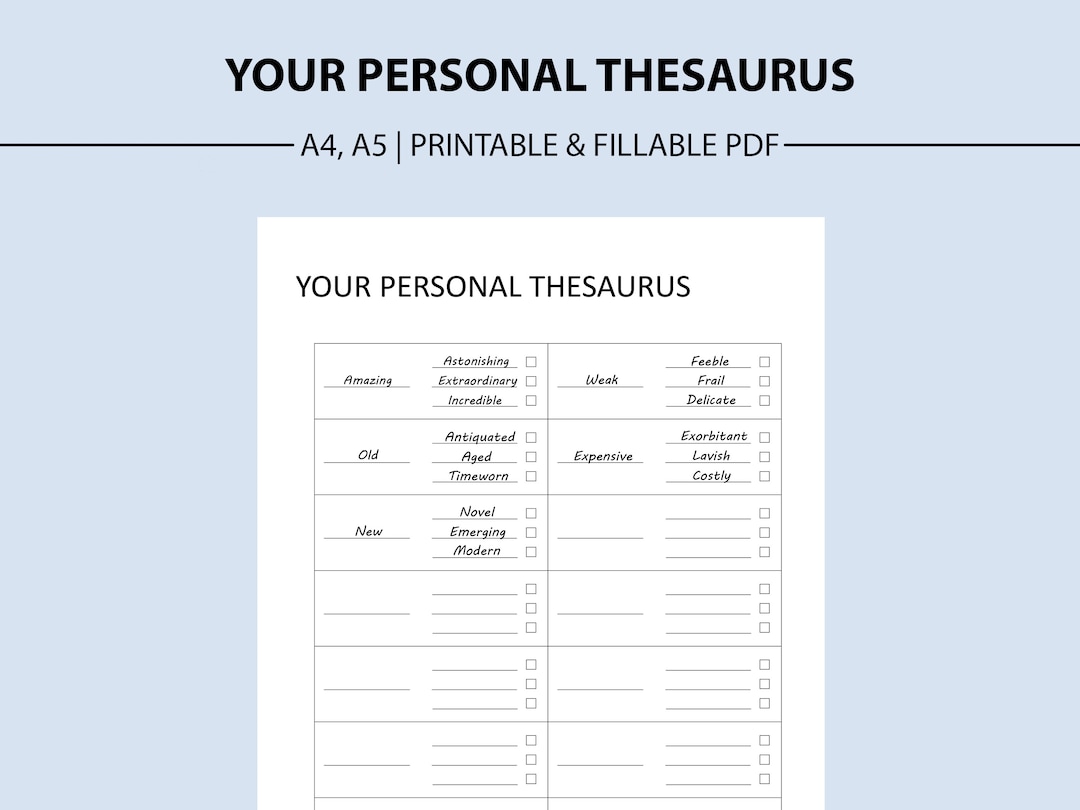 Personal Thesaurus Template: Printable Vocabulary Builder (digital ...