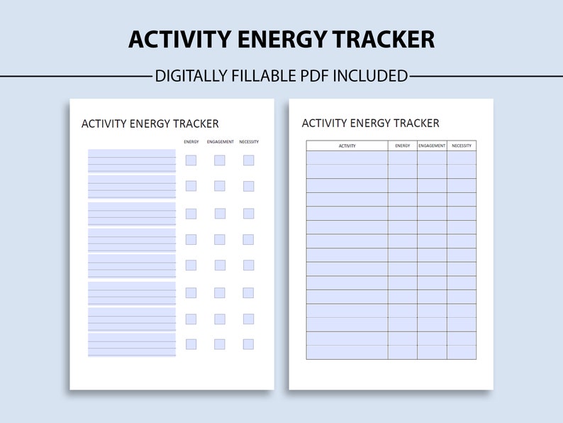 Activity Energy Tracker: Printable Time Management Worksheet (PDF) - Etsy