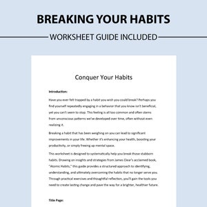 Break Bad Habits Printable Worksheet Understand & Overcome Negative ...