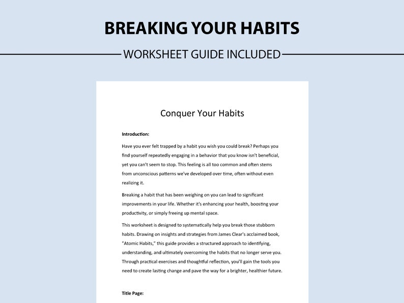 Break Bad Habits Printable Worksheet | Understand & Overcome Negative ...