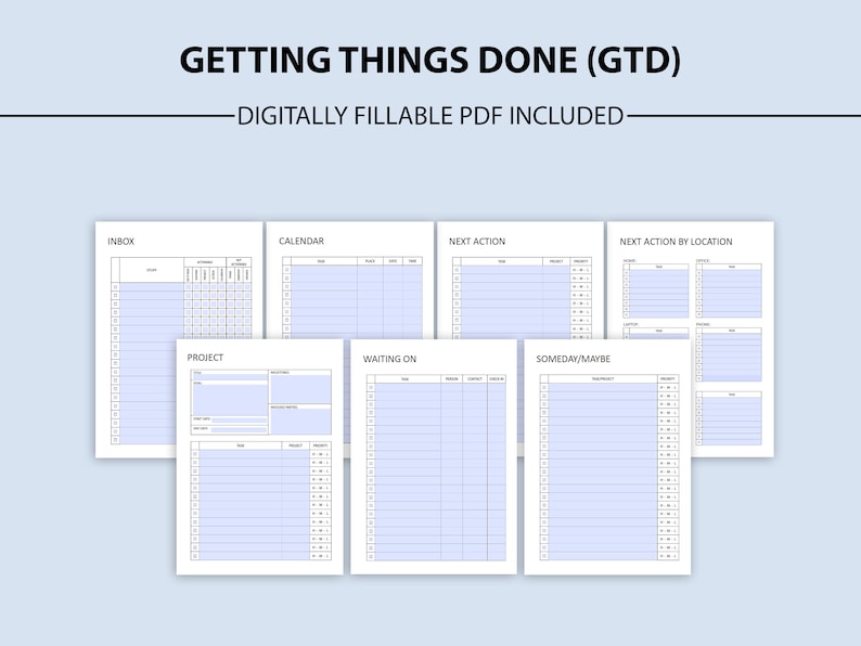 GTD Printable Insert Bundle, Task Management, Goal Tracker (PDF) - Etsy
