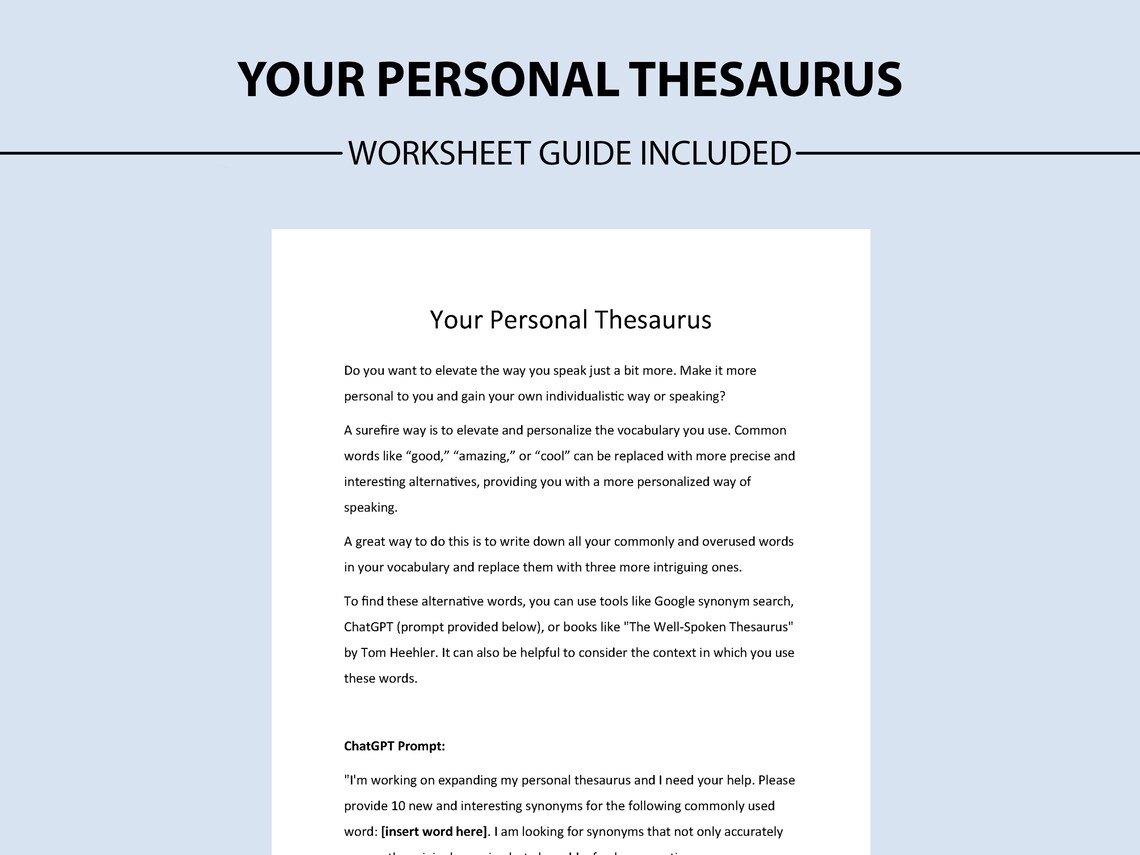 Personal Thesaurus Template: Printable Vocabulary Builder (digital ...