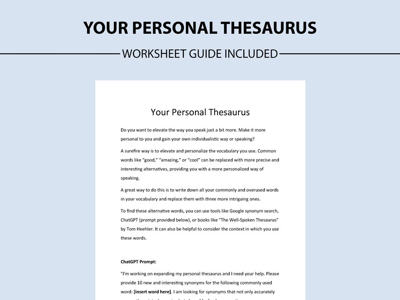 Personal Thesaurus Template: Printable Vocabulary Builder (digital ...