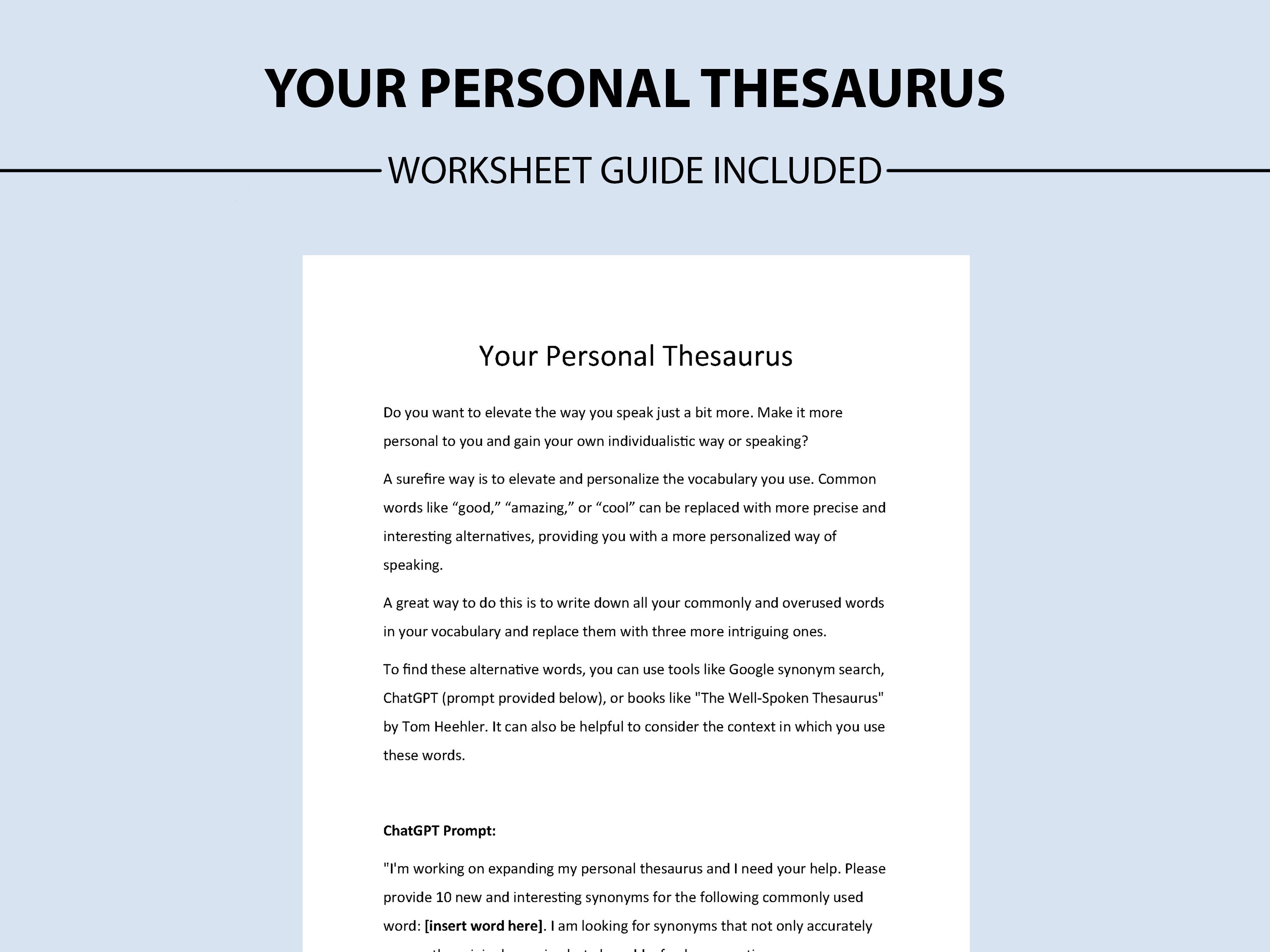 Personal Thesaurus Template: Printable Vocabulary Builder (digital ...