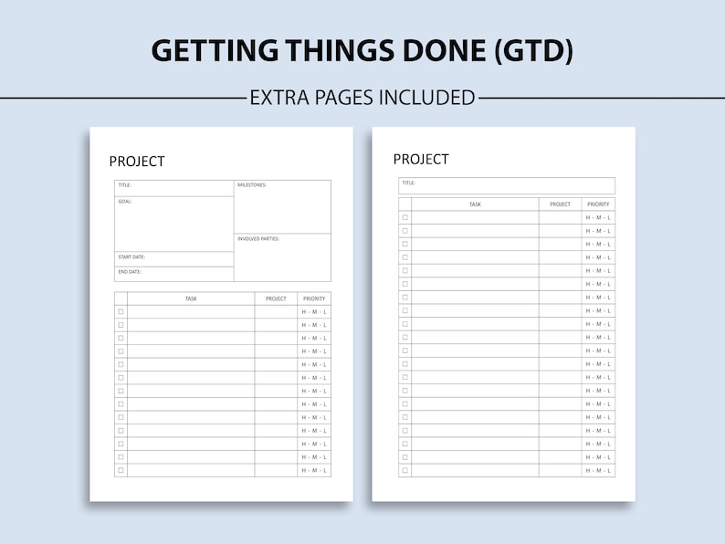 GTD Printable Insert Bundle, Task Management, Goal Tracker (PDF) - Etsy