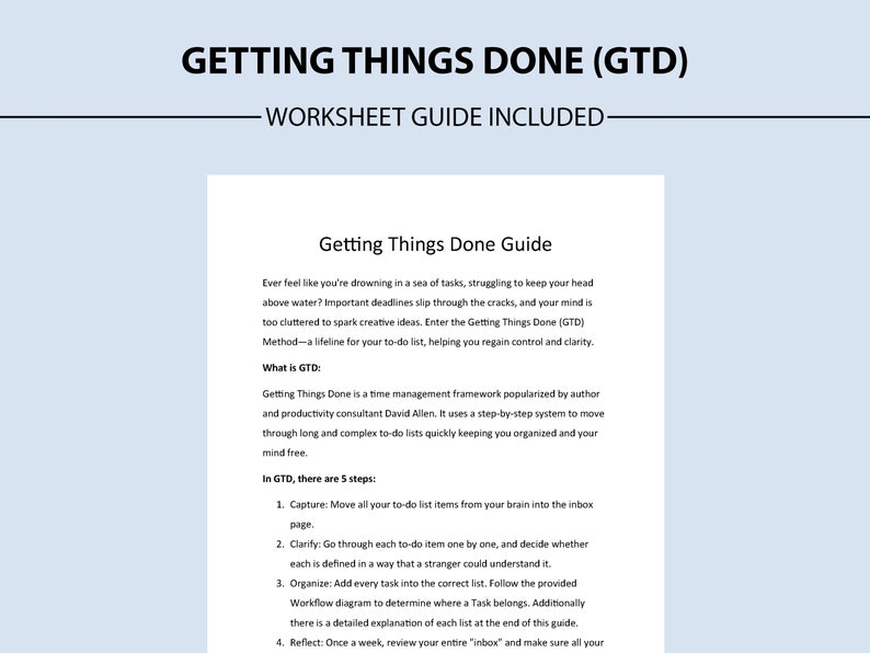 Getting Things Done GTD Printable Insert Bundle, Task Management System ...