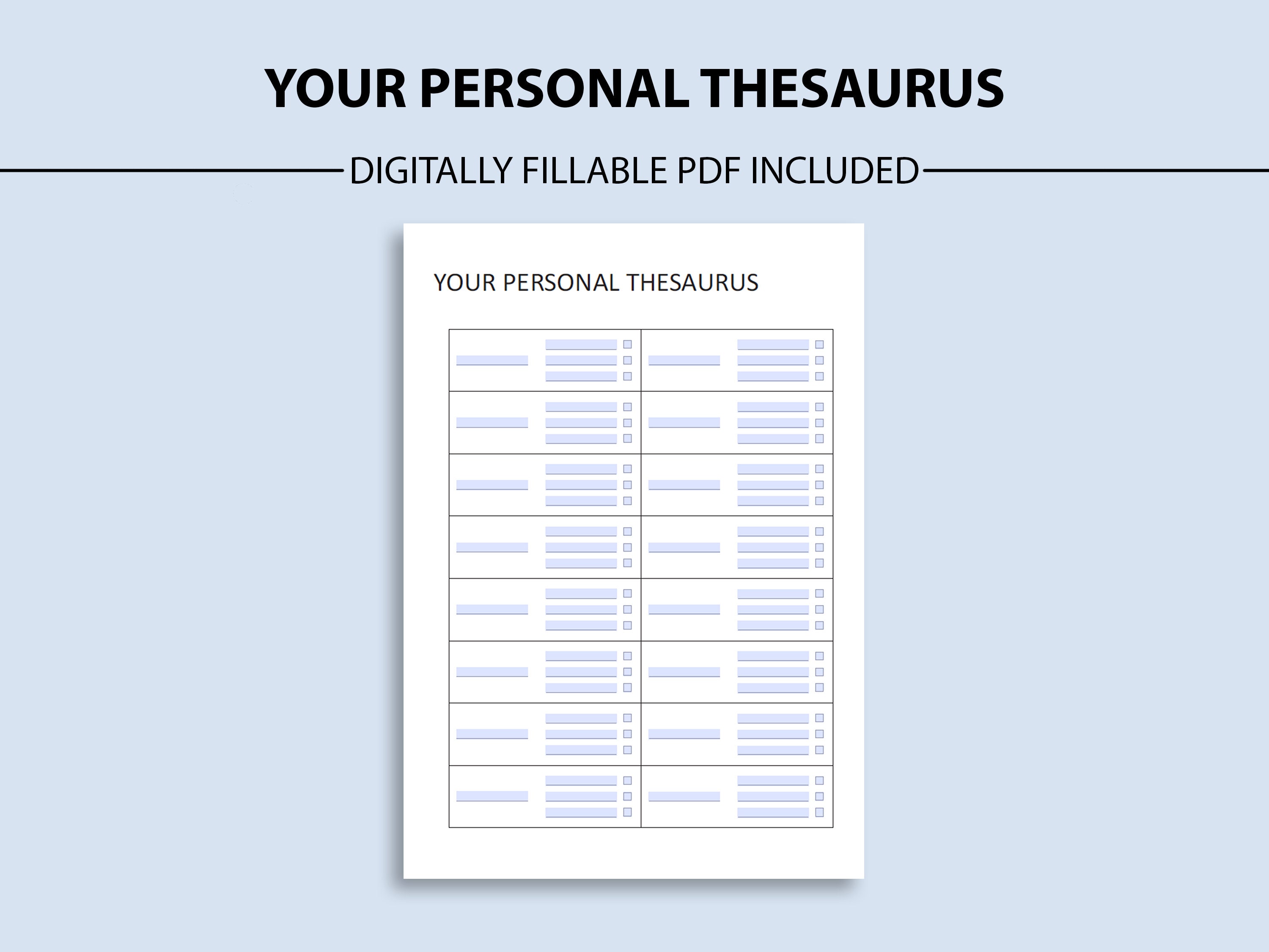 Personal Thesaurus Template: Printable Vocabulary Builder (digital ...
