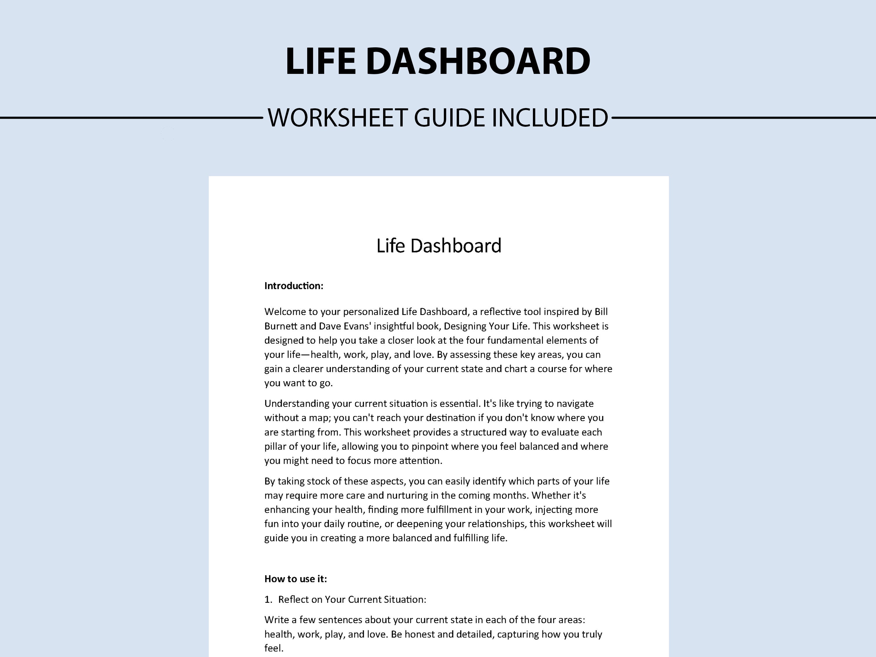 Life Dashboard Printable: Health, Love, Work, Play Assessment (PDF) - Etsy